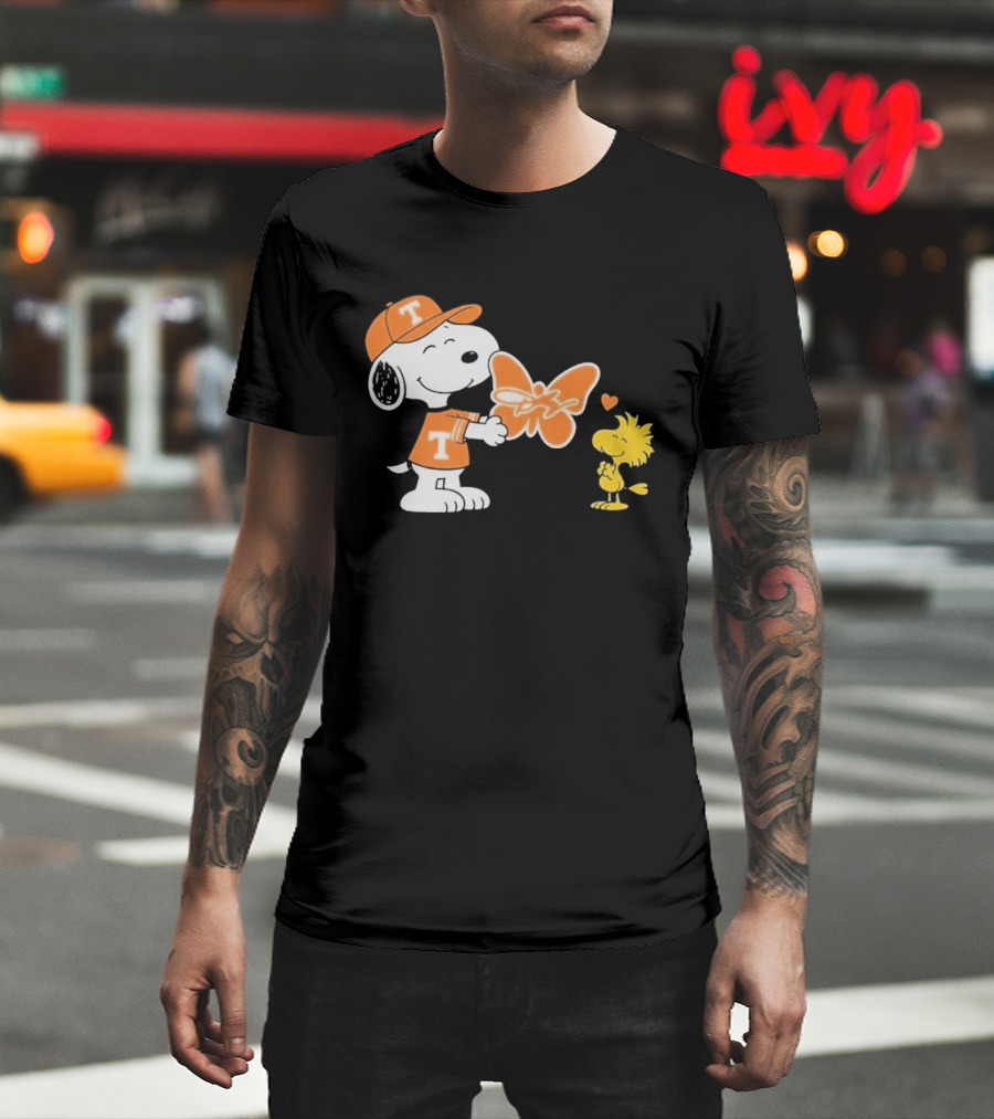 Snoopy Woodstock Tennessee Volunteers Orange Heart Butterfly T-Shirt