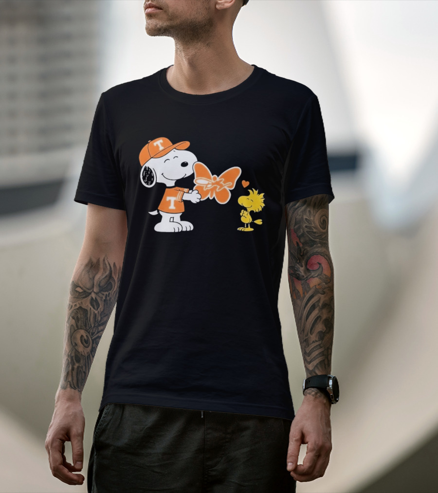 Snoopy Woodstock Tennessee Volunteers Orange Heart Butterfly T-Shirt