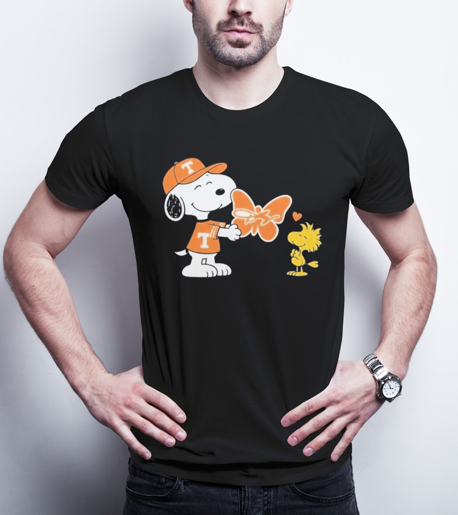 Snoopy Woodstock Tennessee Volunteers Orange Heart Butterfly T-Shirt