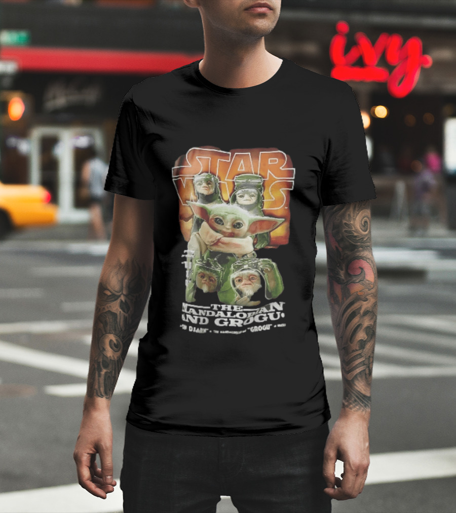 Star Wars The Mandalorian Grogu Din Djarin Anzellan Droidsmiths Collage This Is Way T-Shirt