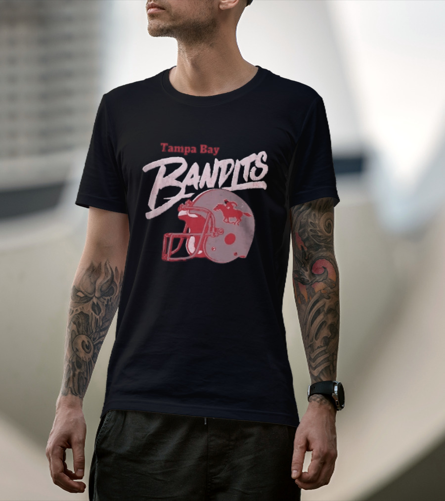 Tampa Bay Bandits Football Helmet Horseback Rider Distressed T-Shirt