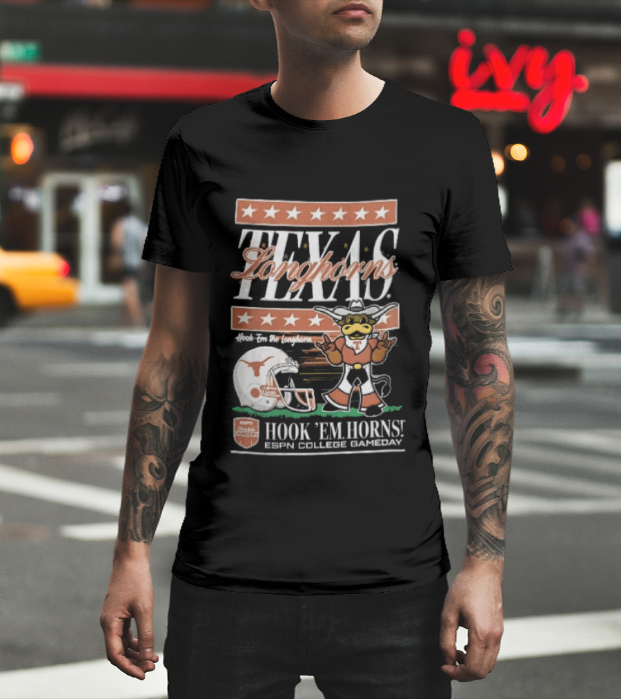 Texas Longhorns Hook Em Horns ESPN College Gameday Football Helmet Cartoon T-Shirt