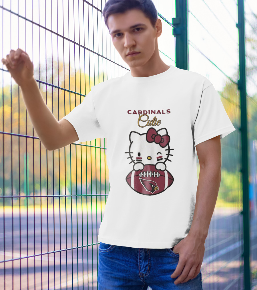 Cardinals Cutie Winking Cartoon Cat Holding Football With Arizona Cardinals T-Shirt