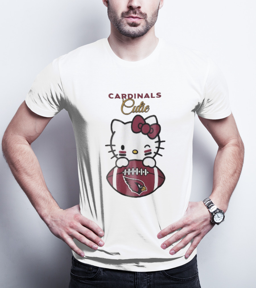 Cardinals Cutie Winking Cartoon Cat Holding Football With Arizona Cardinals T-Shirt