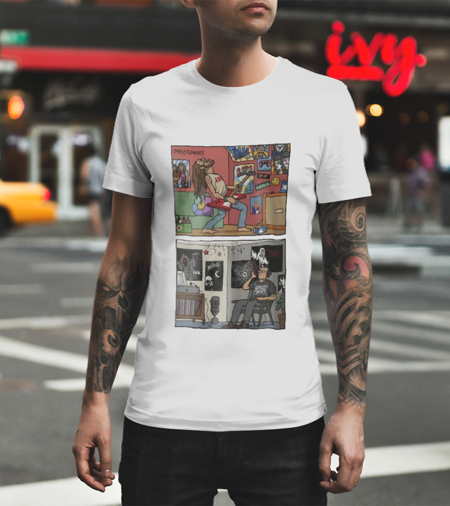 Beetlemoses Comic Heavy Metal Guitarist Listening S Room T-Shirt