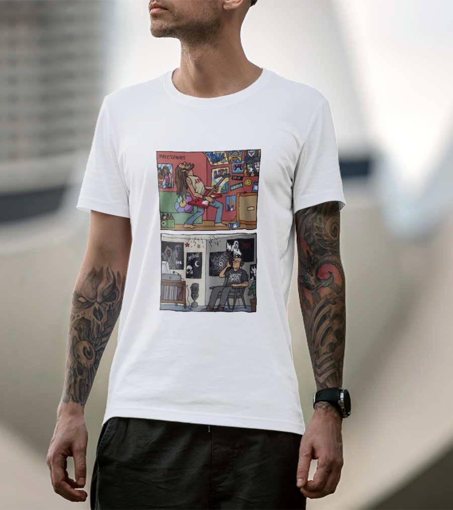 Beetlemoses Comic Heavy Metal Guitarist Listening S Room T-Shirt