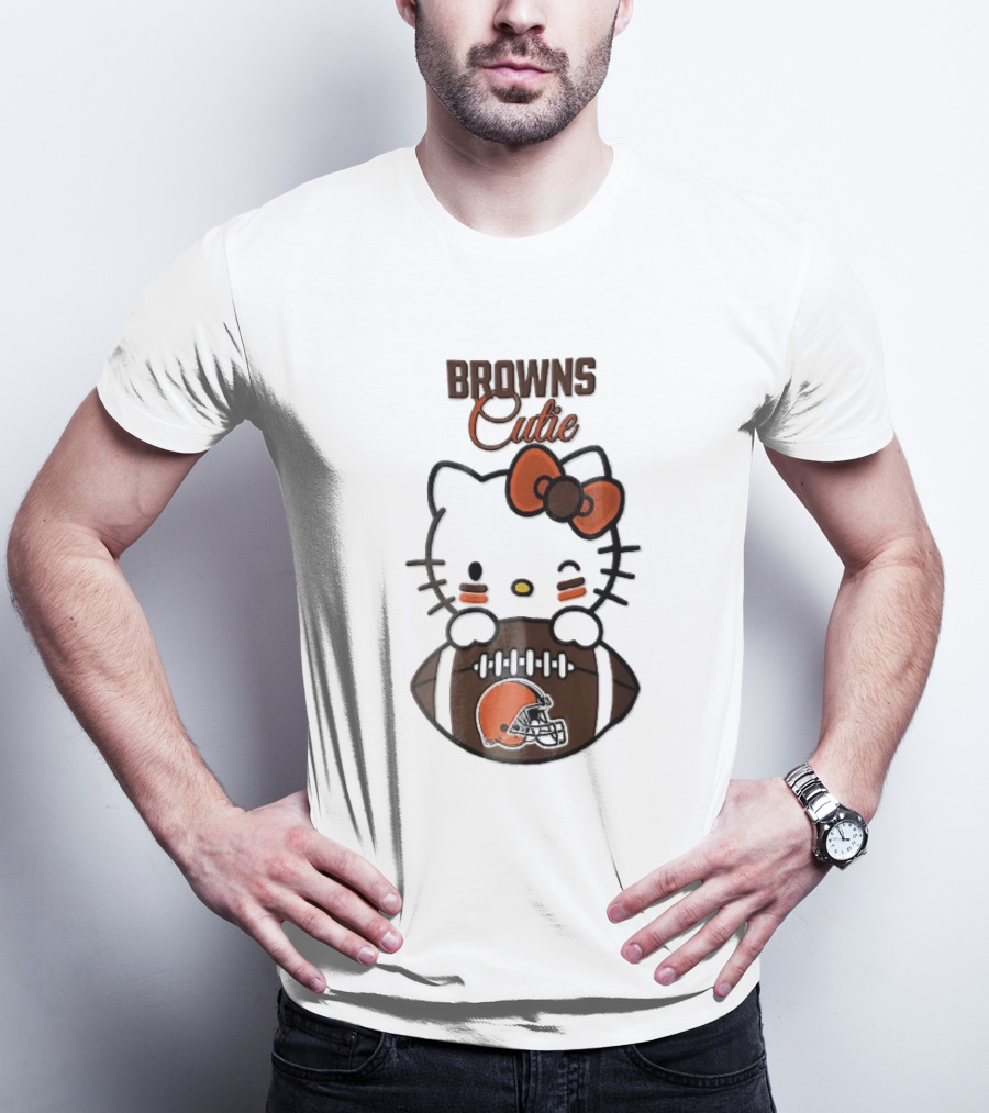Browns Cutie Winking Cartoon Cat Bow Football T-Shirt