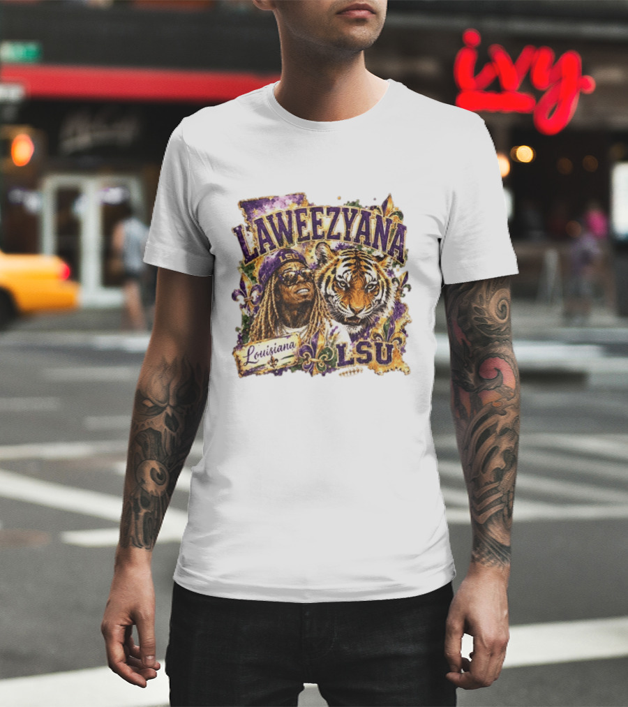Laweezyana Lil Wayne LSU Louisiana Football Tiger Fleur De Lis T-Shirt