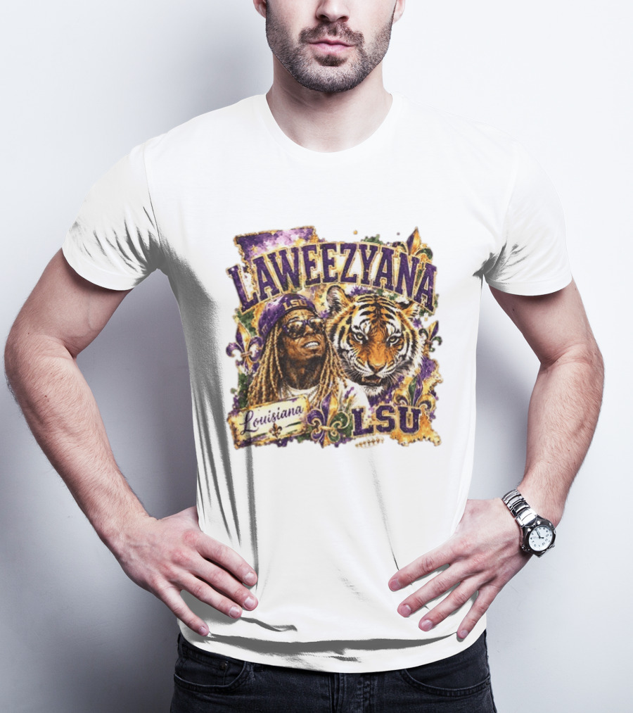 Laweezyana Lil Wayne LSU Louisiana Football Tiger Fleur De Lis T-Shirt