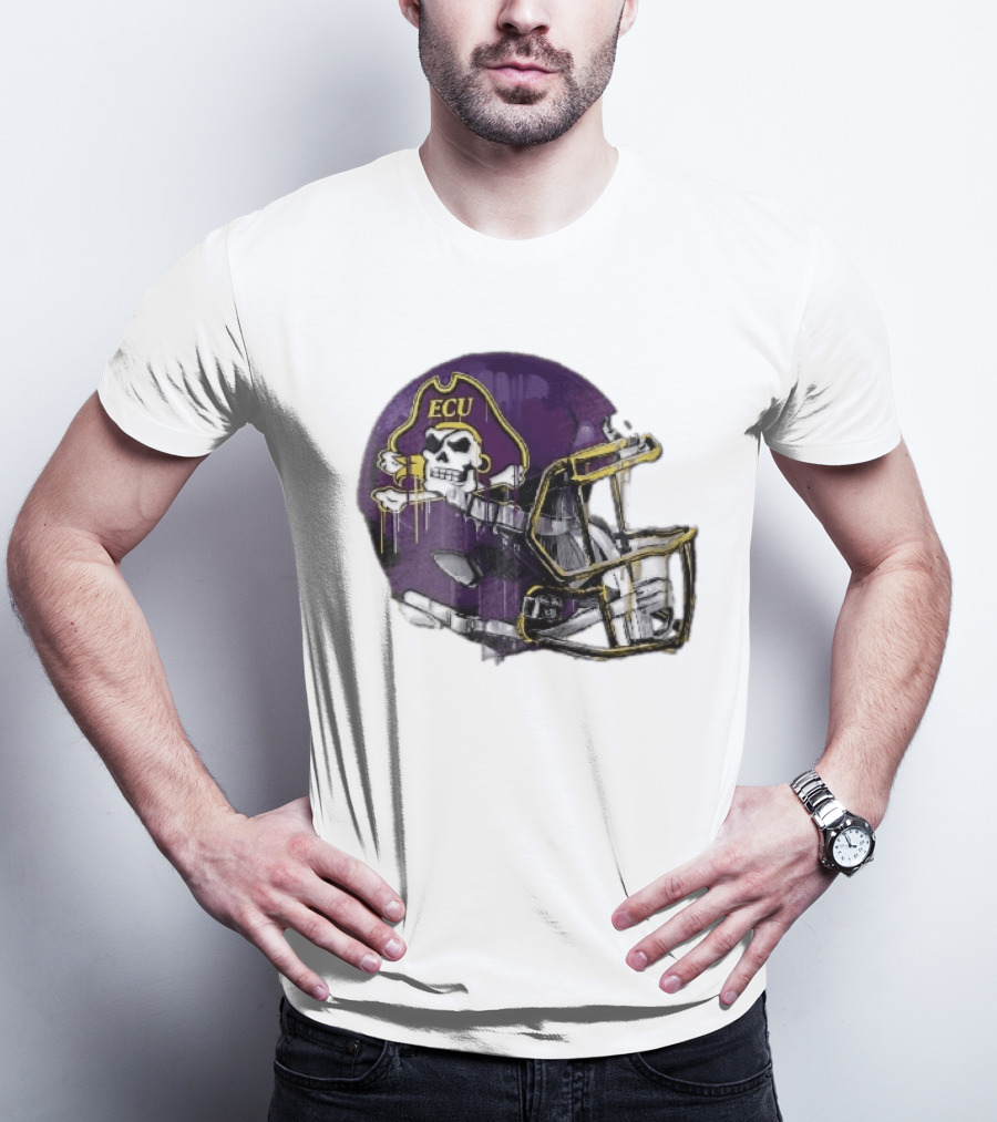 ECU Pirates Purple Helmet Dripping Paint Football NCAA Pd Moreno T-Shirt