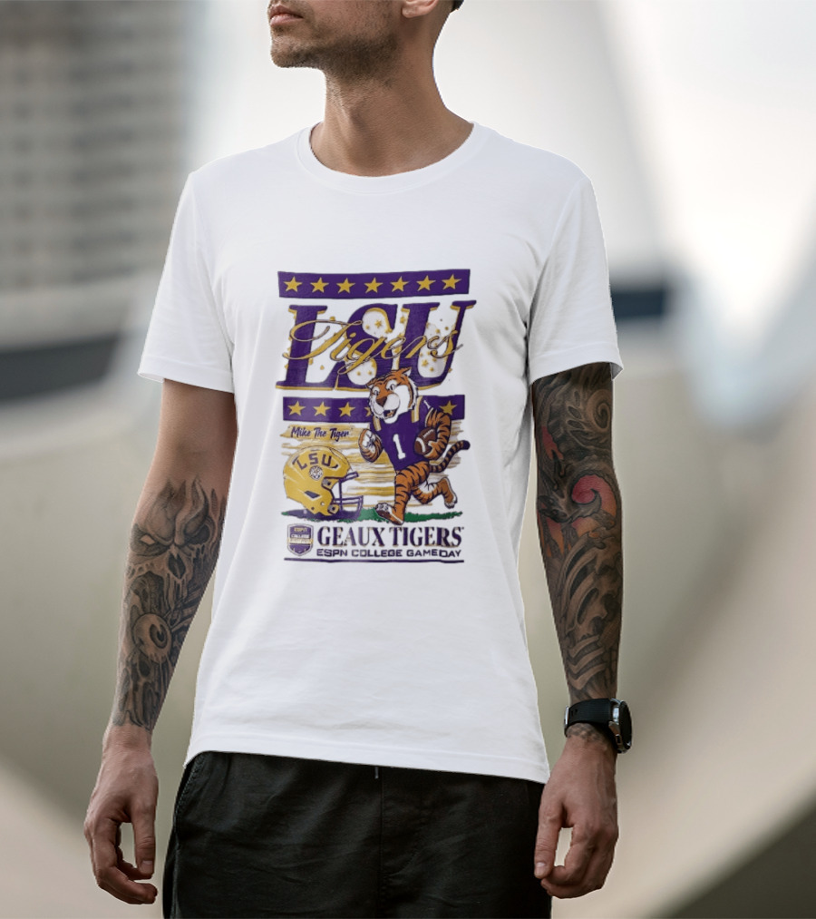 LSU Tigers Mike The Tiger Geaux ESPN College Gameday Football Helmet Stars T-Shirt