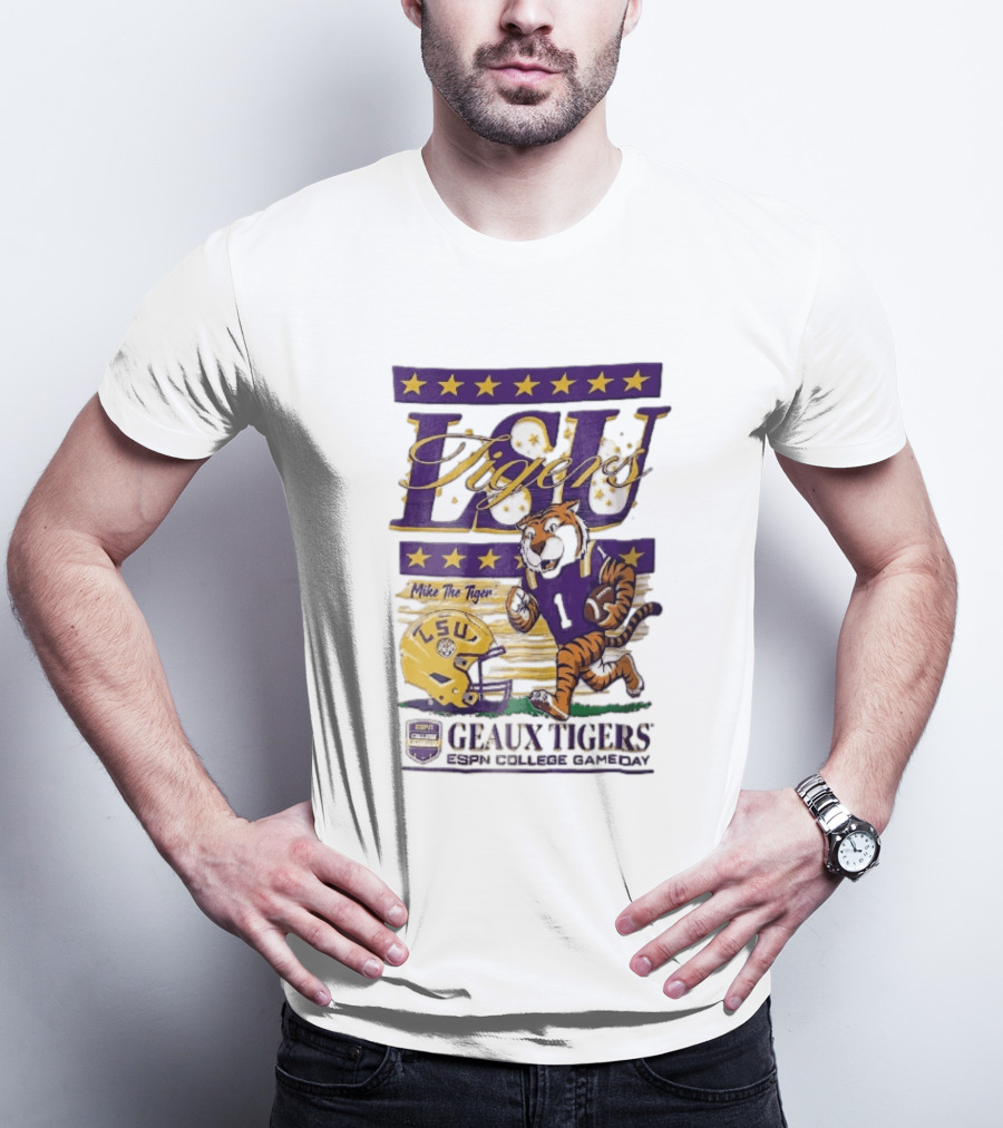 LSU Tigers Mike The Tiger Geaux ESPN College Gameday Football Helmet Stars T-Shirt
