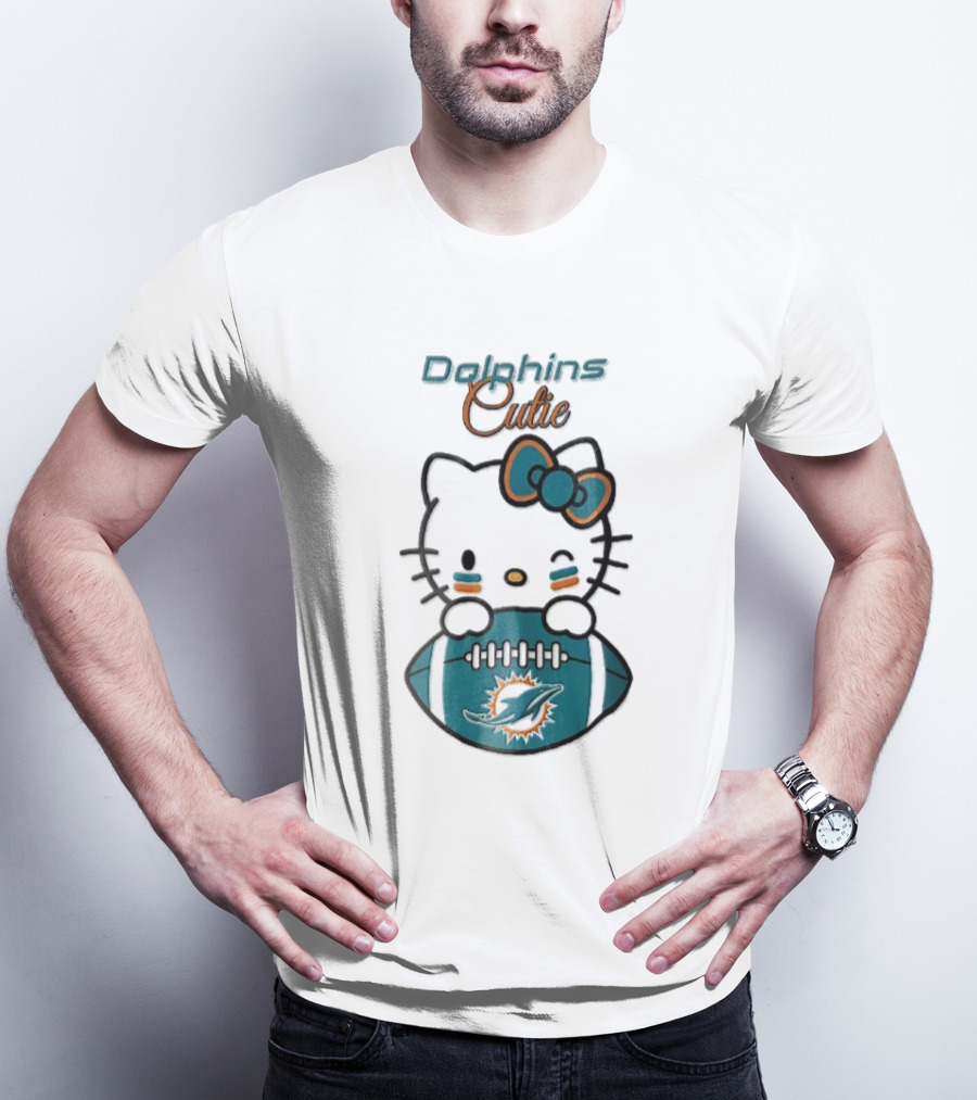 Miami Dolphins Cutie Winking Cat Bow Football T-Shirt