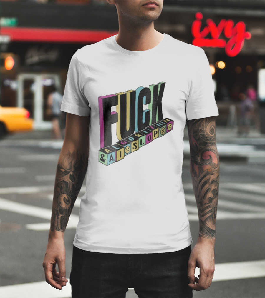 Fuck Algorithm And AI Slop 3D Toy Blocks Sad Faces T-Shirt