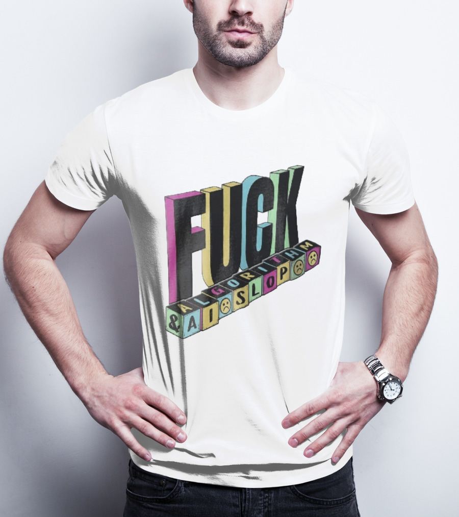 Fuck Algorithm And AI Slop 3D Toy Blocks Sad Faces T-Shirt