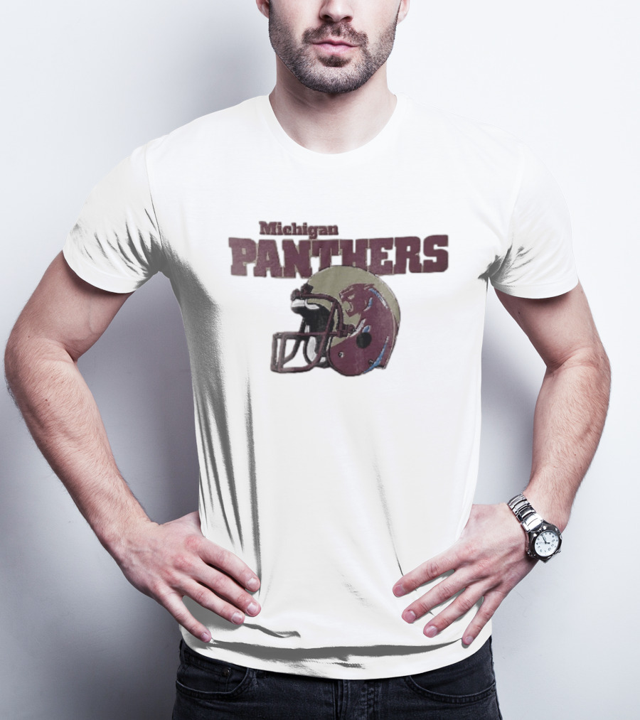 Panthers Vintage Helmet With Michigan Team Name Distressed T-Shirt