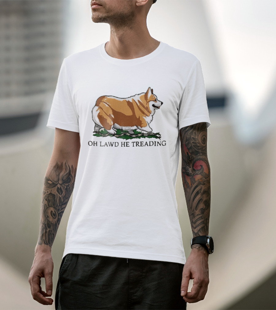 Oh Lawd He Treading Corgi On Snake Cartoon T-Shirt