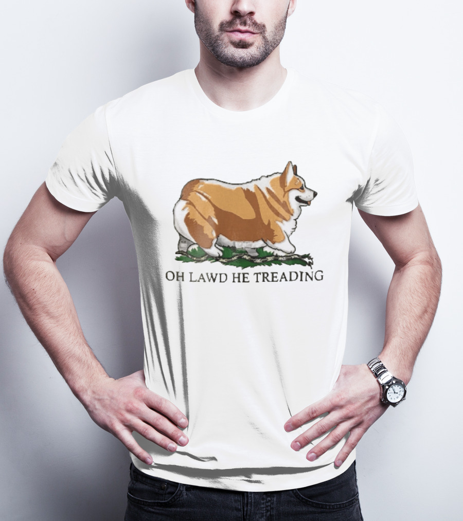 Oh Lawd He Treading Corgi On Snake Cartoon T-Shirt