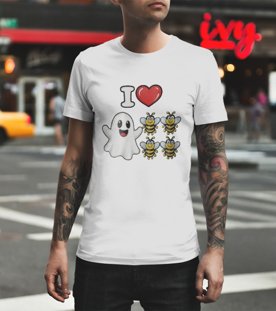 I Love Heart Ghost Honeybees Fun Halloween Cute T-Shirt