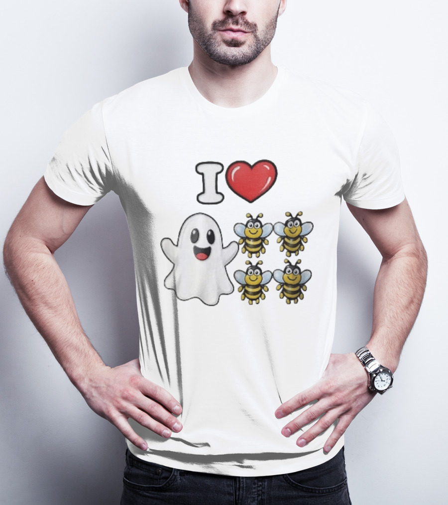 I Love Heart Ghost Honeybees Fun Halloween Cute T-Shirt
