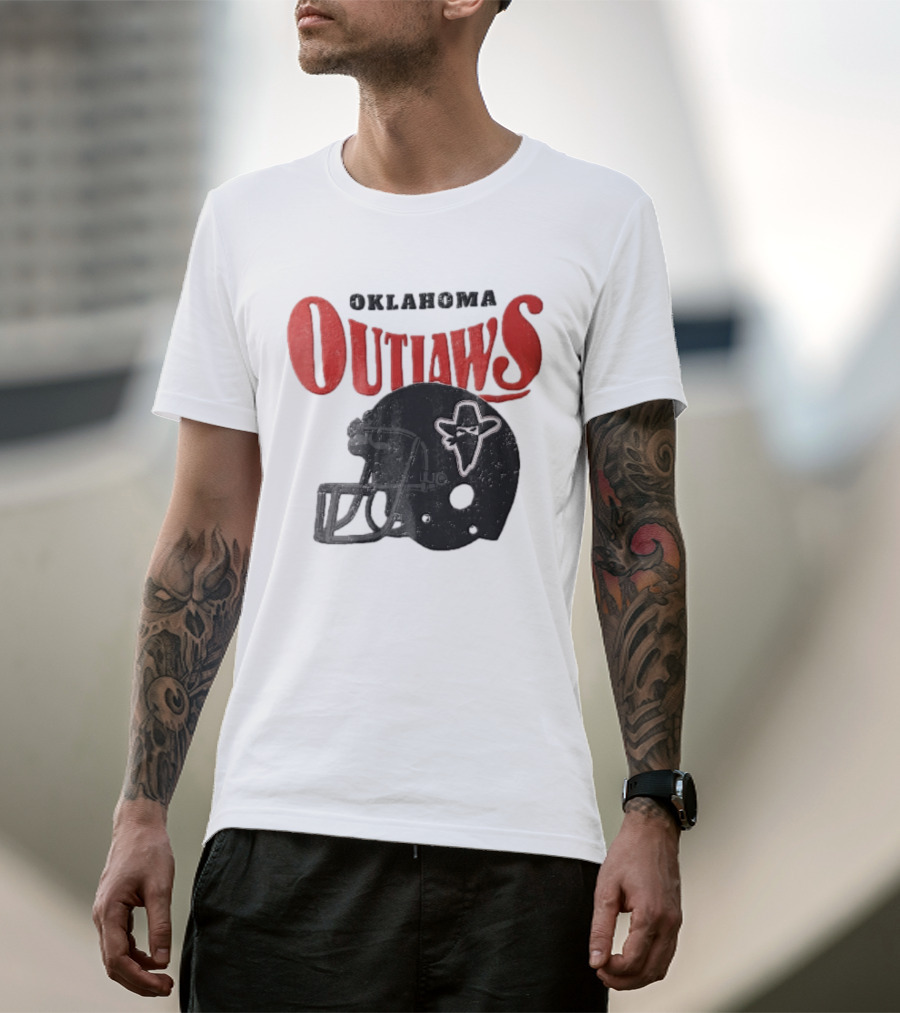 Oklahoma Outlaws Distressed Black Helmet Masked Bandit 2025 T-Shirt