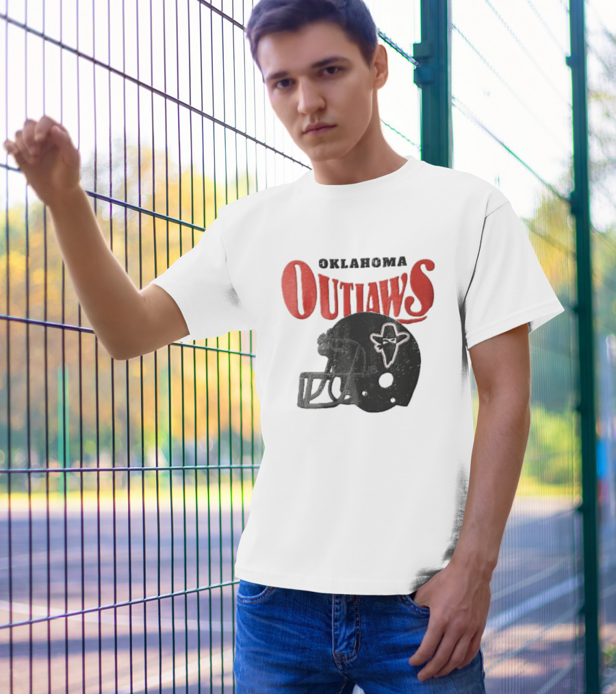 Oklahoma Outlaws Distressed Black Helmet Masked Bandit 2025 T-Shirt