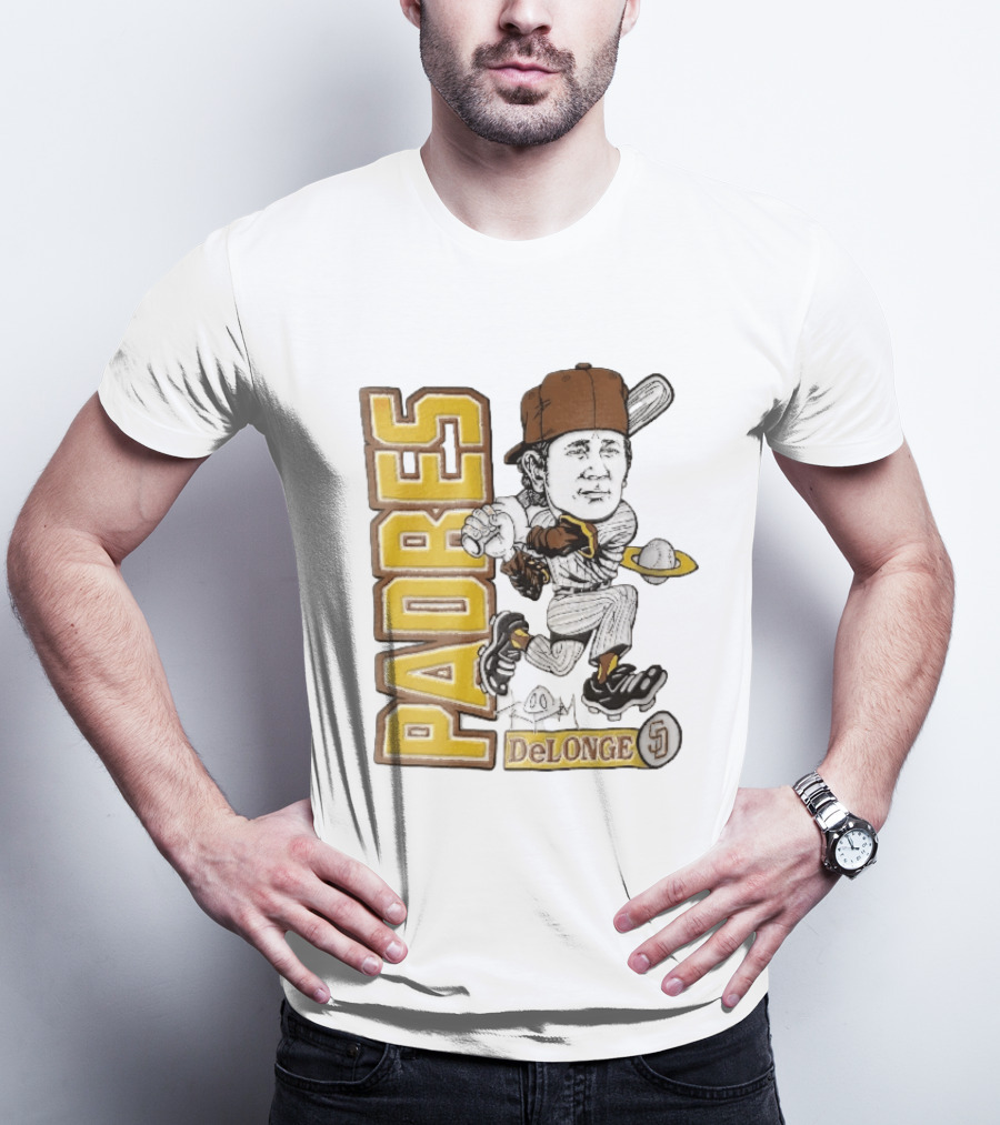 San Diego Padres DeLonge Cartoon Caricature Batter With Orbit Baseball T-Shirt