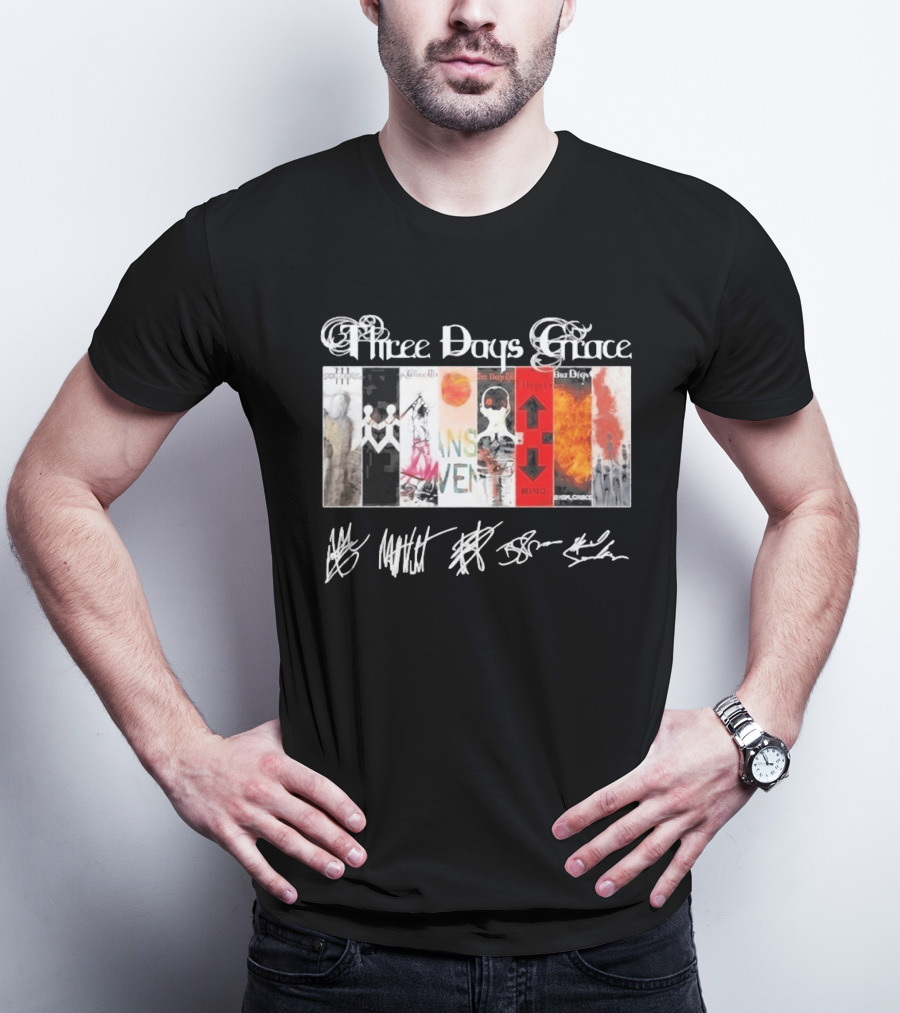 Three Days Grace All Album Covers Band Signatures T-Shirt