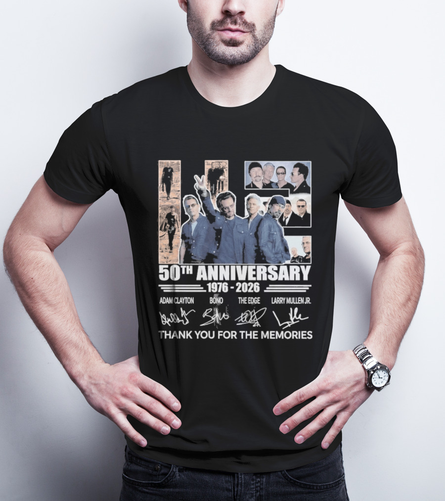 U2 50th Anniversary 1976 2026 Thank You For The Memories Adam Clayton Bono The Edge Larry Mullen Jr T-Shirt