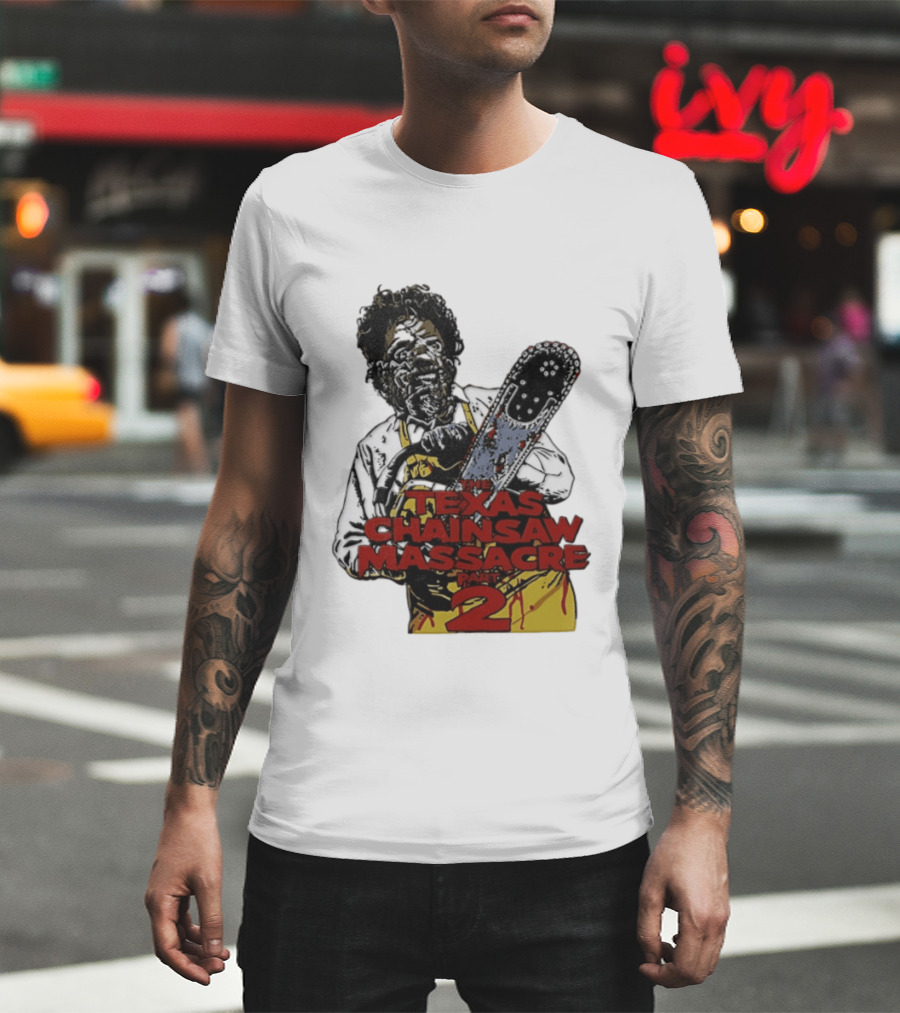 Texas Chainsaw Massacre Part 2 Leatherface Villain Bloody Chainsaw T-Shirt