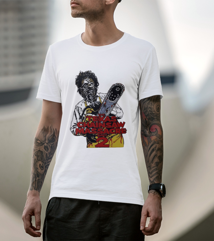 Texas Chainsaw Massacre Part 2 Leatherface Villain Bloody Chainsaw T-Shirt