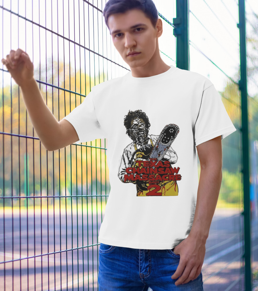 Texas Chainsaw Massacre Part 2 Leatherface Villain Bloody Chainsaw T-Shirt