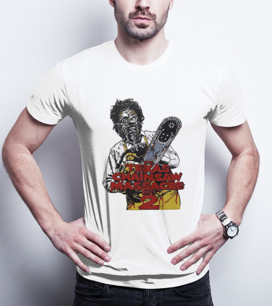 Texas Chainsaw Massacre Part 2 Leatherface Villain Bloody Chainsaw T-Shirt