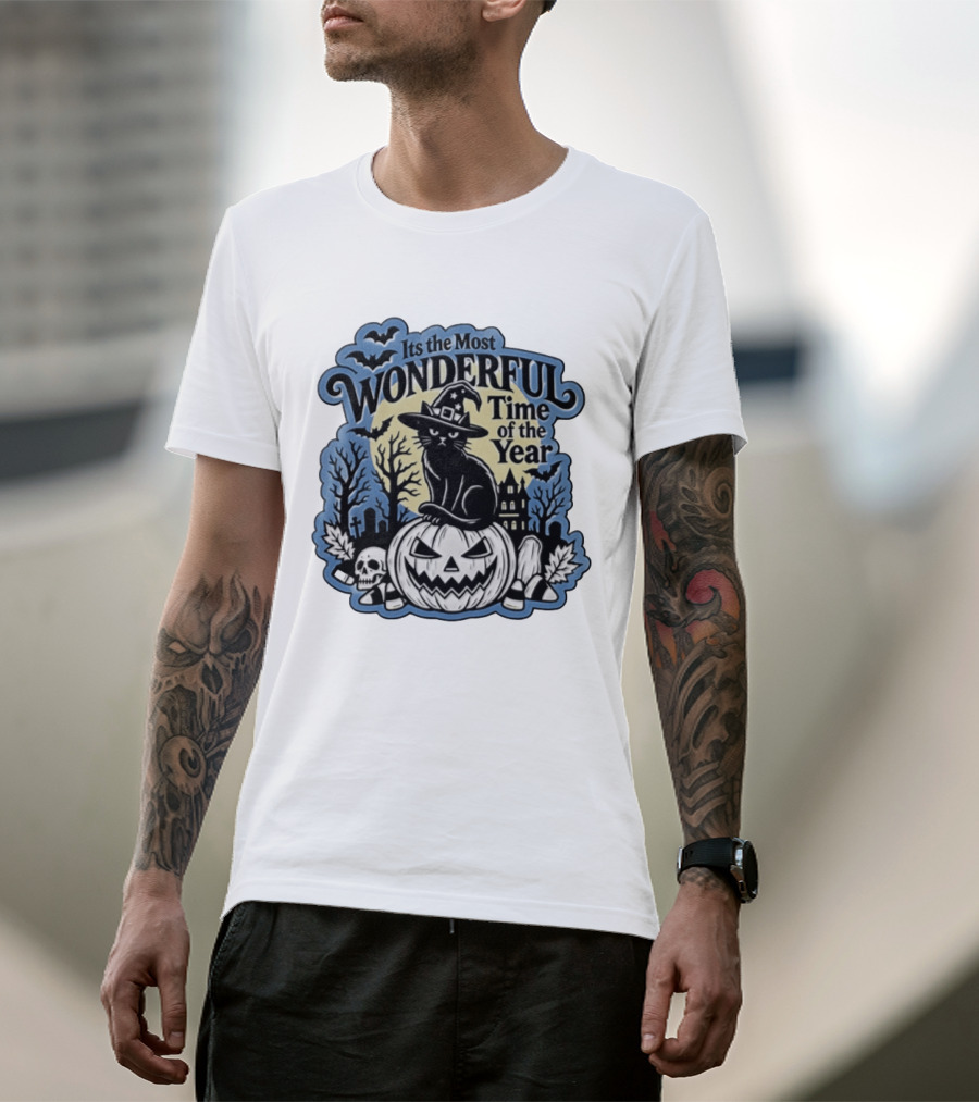 It's The Most Wonderful Time Of The Year Witch Cat Pumpkin Halloween T-Shirt