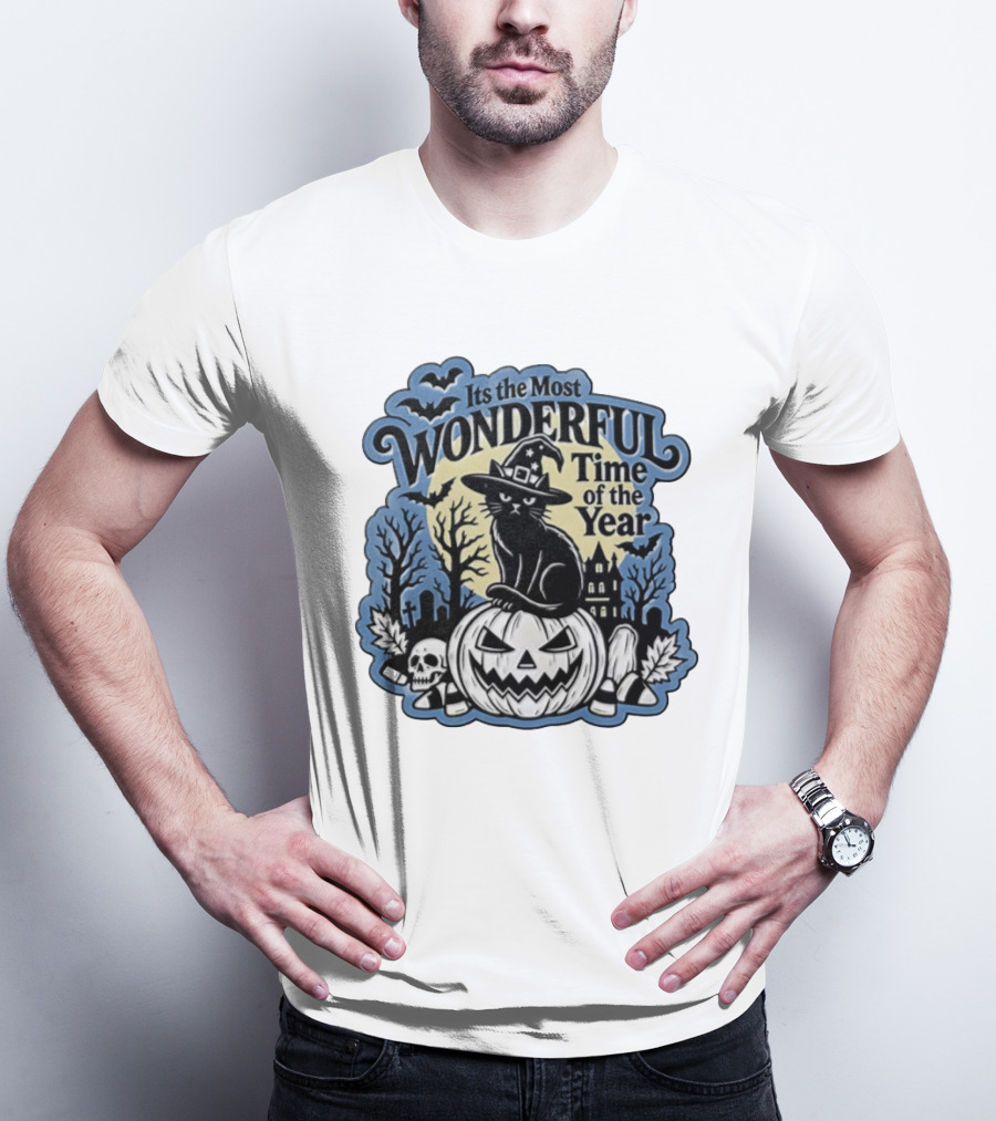 It's The Most Wonderful Time Of The Year Witch Cat Pumpkin Halloween T-Shirt