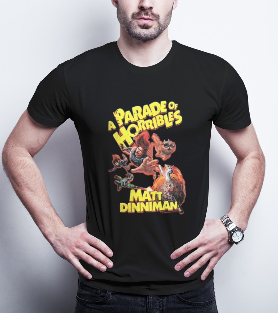 A Parade Of Horribles Matt Dinniman Action Fantasy Characters Flying Flaming Ball Adventure T-Shirt