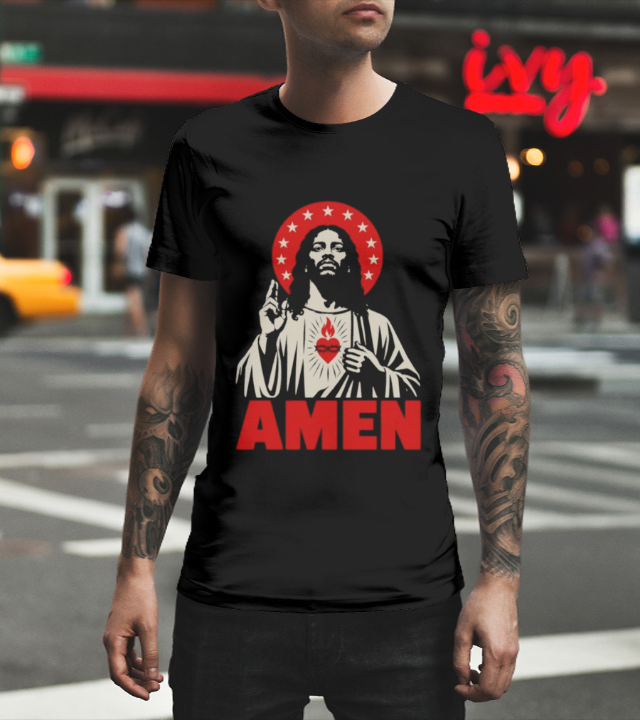 Amen Christ Ain't White Red Stars Iconic Representation T-Shirt