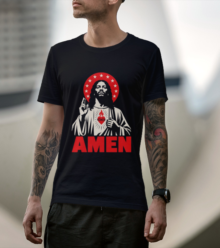 Amen Christ Ain't White Red Stars Iconic Representation T-Shirt