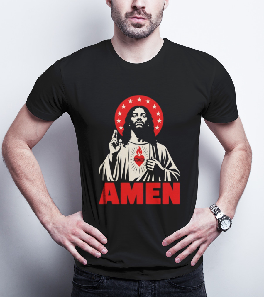 Amen Christ Ain't White Red Stars Iconic Representation T-Shirt