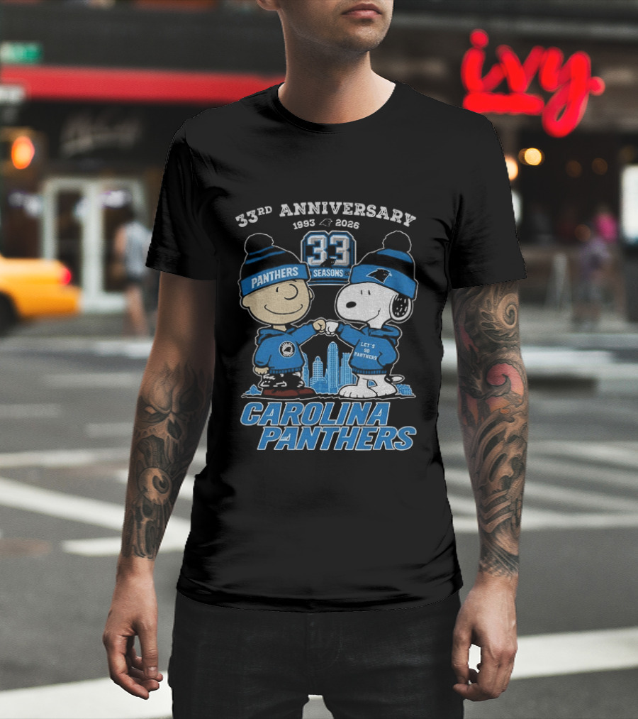 Charlie Brown Snoopy Carolina Panthers 33rd Anniversary 1993 2026 Seasons T-Shirt