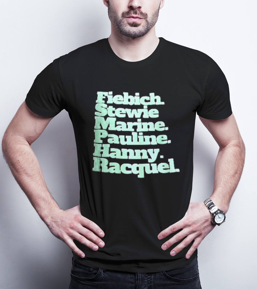 Fiebich Stewie Marine Pauline Hanny Racquel Mint Green Stacked Name List T-Shirt