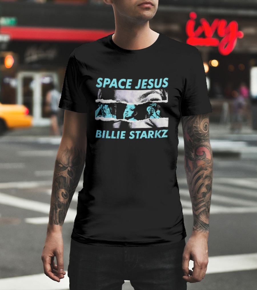 Space Jesus Billie Starkz Cyan Female Portraits T-Shirt