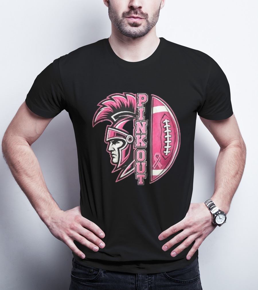 Maroa Forsyth Trojans Pink Out Football Helmet Breast Cancer Awareness Ribbon T-Shirt