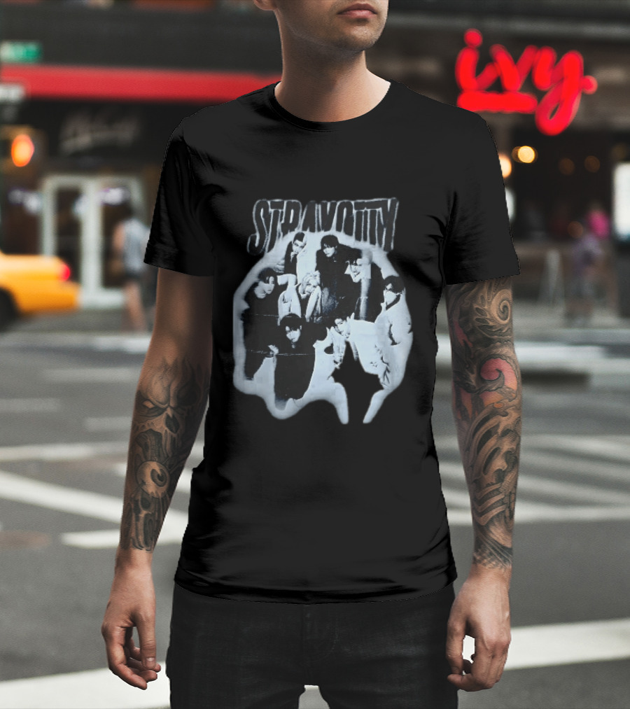 Stravotty K Pop Boy Group Monochrome Distressed Bootleg Photo T-Shirt