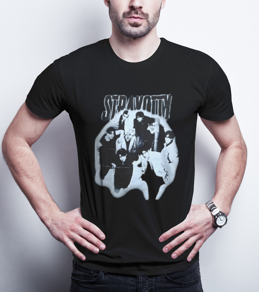 Stravotty K Pop Boy Group Monochrome Distressed Bootleg Photo T-Shirt