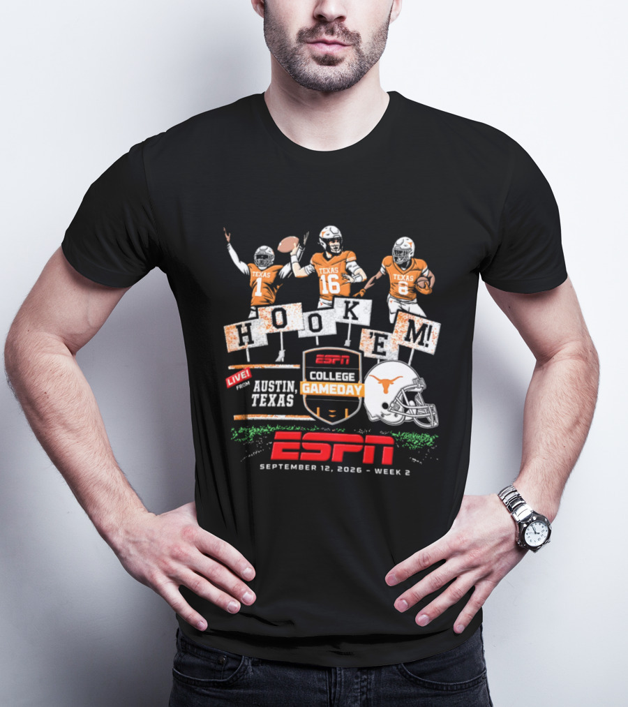 Texas Longhorns Quinn Ewers ESPN College Gameday Hook 'Em Austin Texas 2026 T-Shirt
