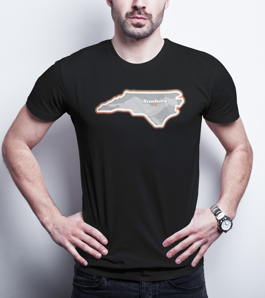 Nowhere North Carolina State Orange White Border Location Pin T-Shirt