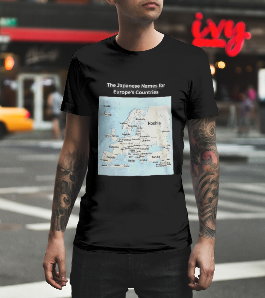 The Japanese Names For European Countries Map With Labels T-Shirt