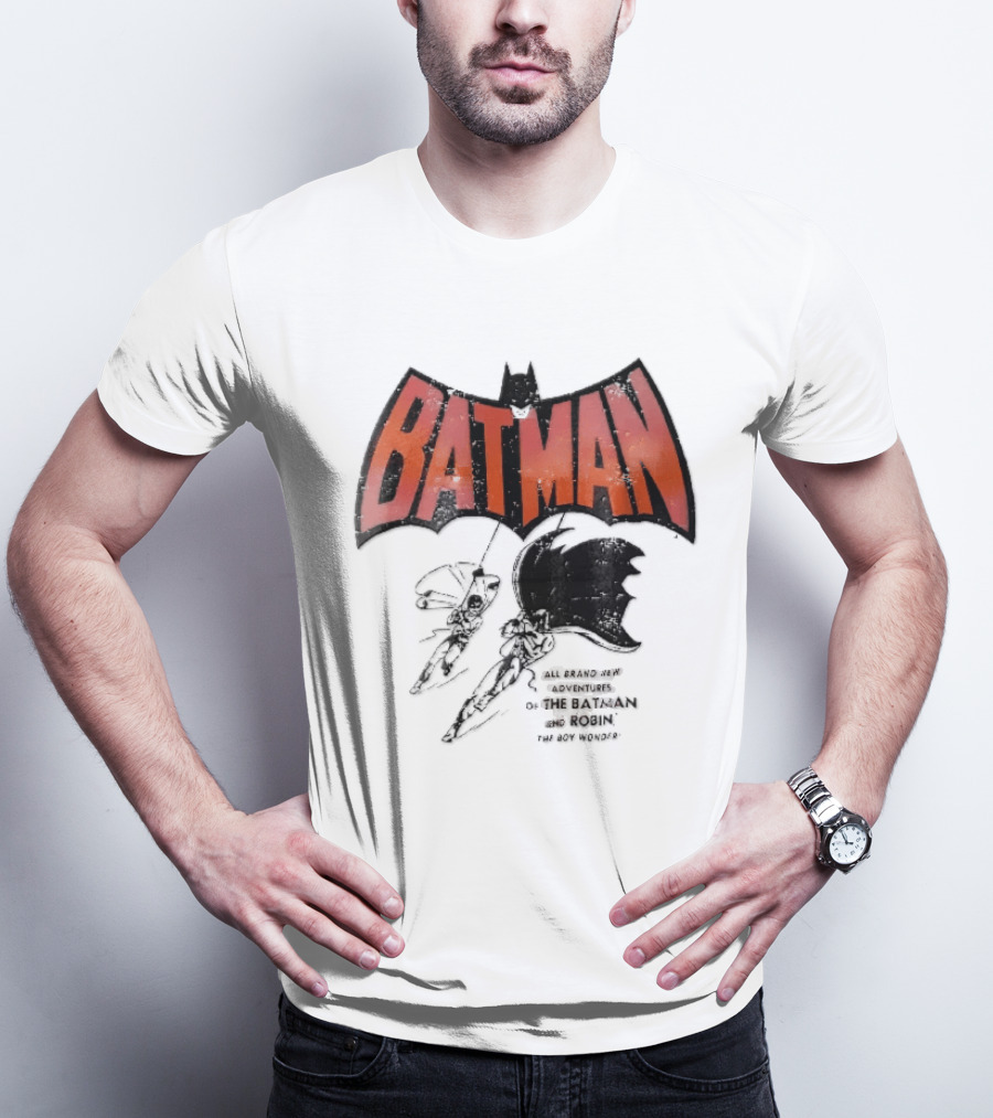 Batman All Brand New Adventures The And Robin Boy Wonder Distressed Line Swinging Capes T-Shirt