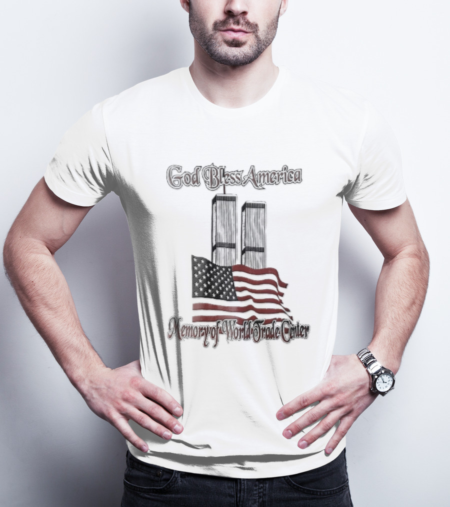 God Bless America World Trade Center Twin Towers US Flag T-Shirt